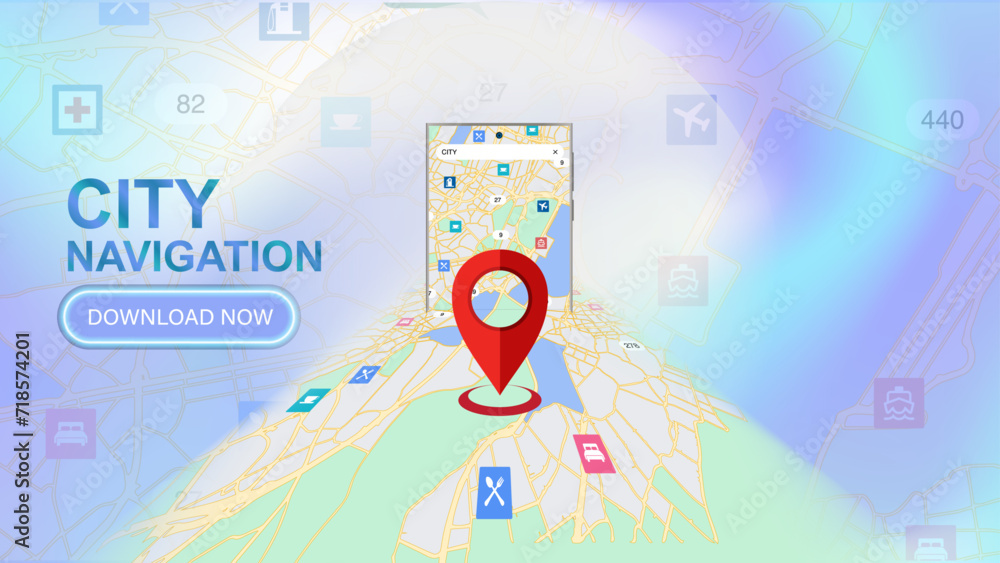 City Map Route Navigation. Location Map with City Street Roads web ...