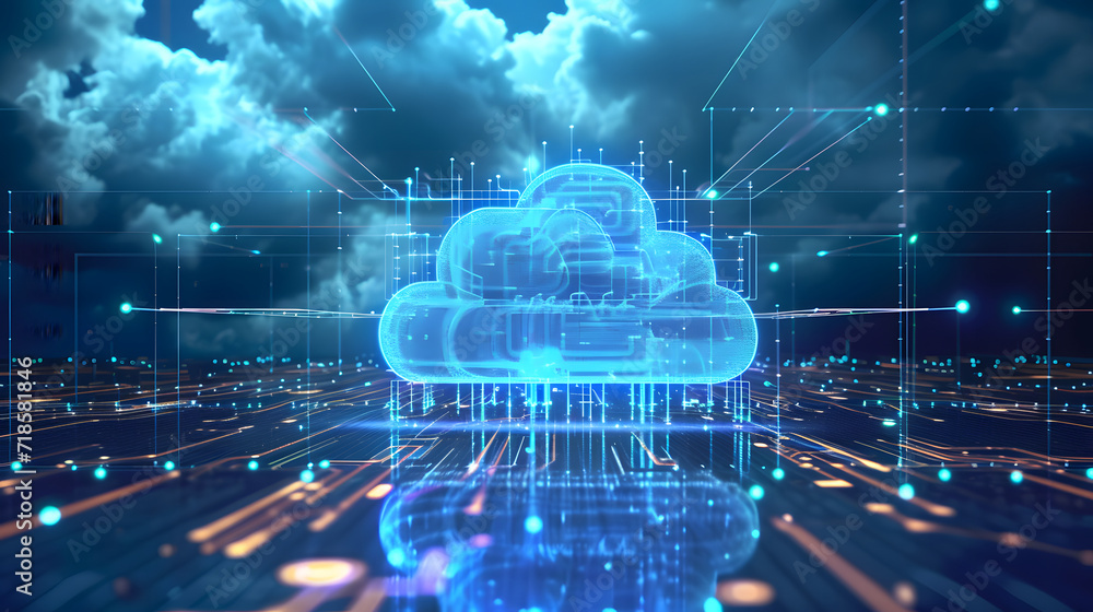 Cloud computing concept background. Digital data processing in the ...