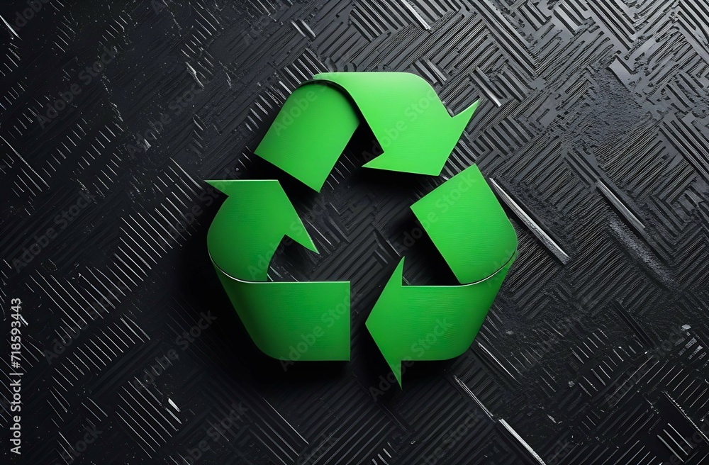 Recycle sign. Green recycling symbol on black background. Environment ...