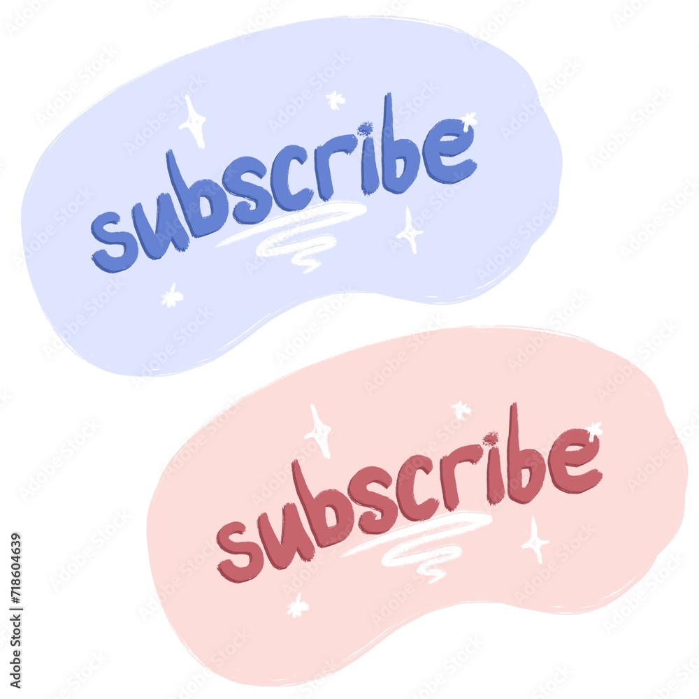 Hand drawn illustration of subscribe button in pink blue on white ...