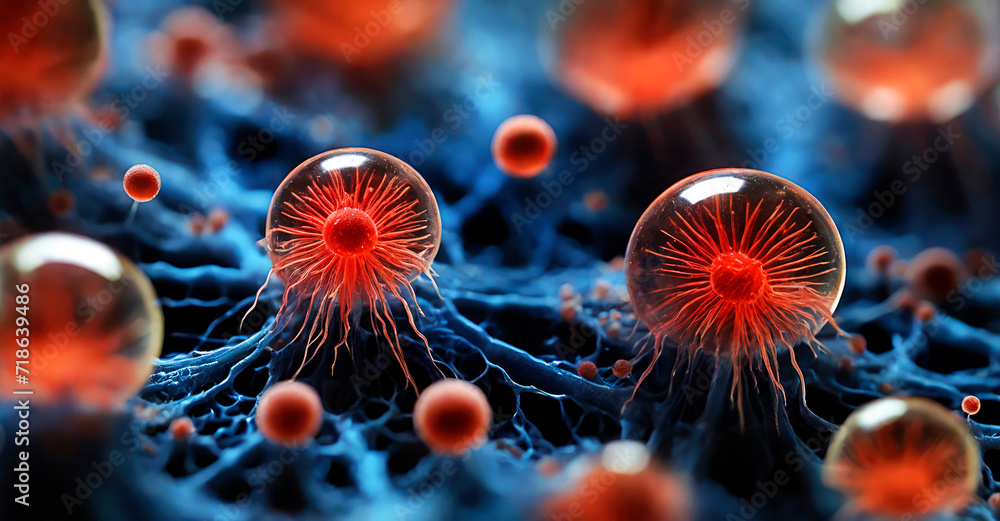 Microscope photo of human platelet cells. Abstract a human platelet ...