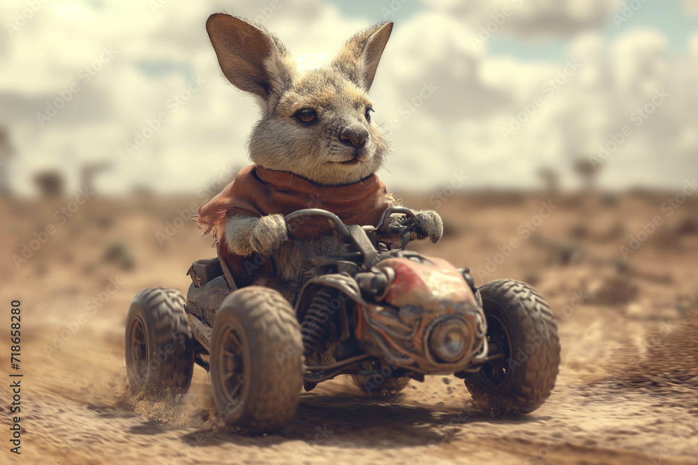 Outback Adventure Kangaroo Speeds through the Australian Desert in an ...