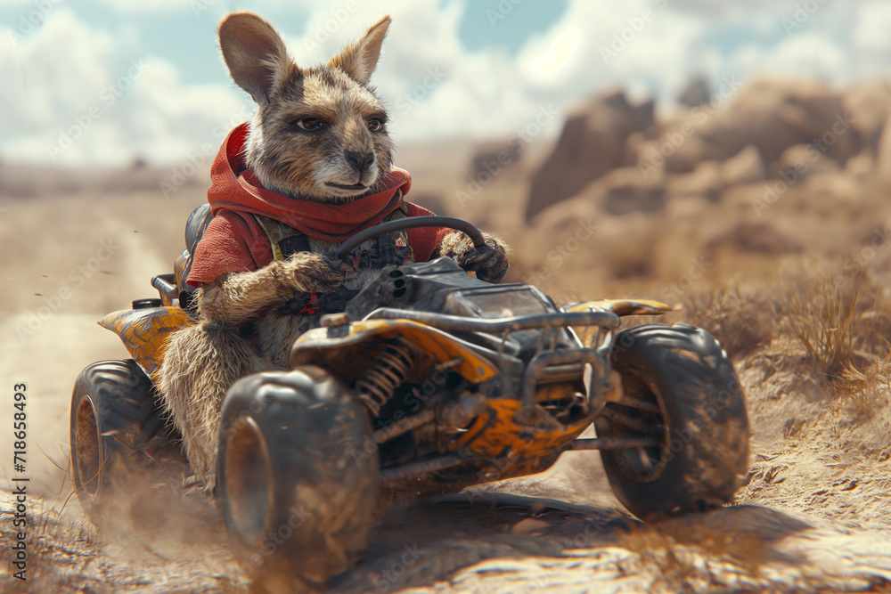 Outback Adventure Kangaroo Speeds through the Australian Desert in an ...