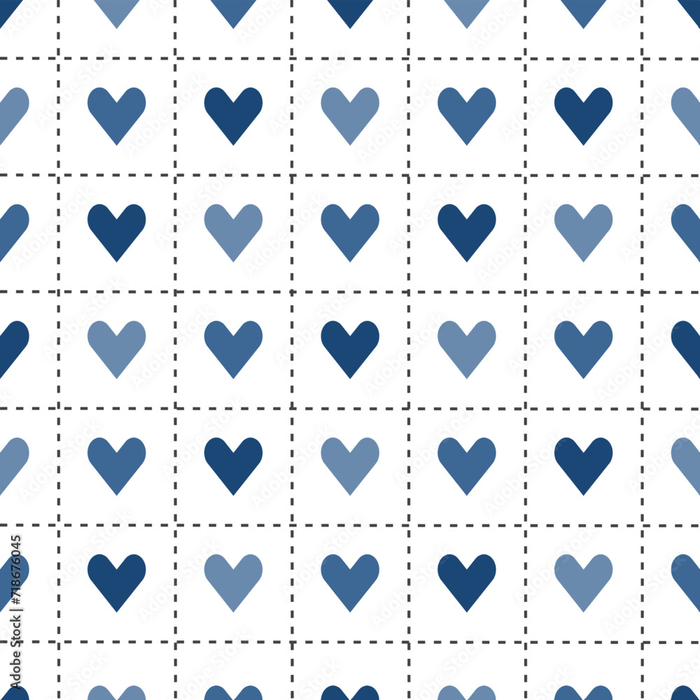 Navy blue shade in stitch line pattern with heart inside. Argyle vector ...
