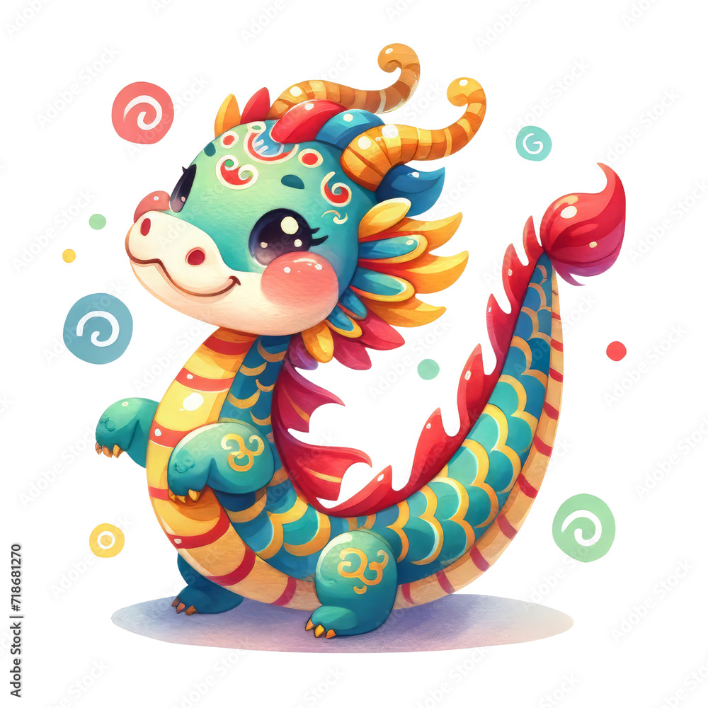 Fun and whimsical cartoon illustration of a green Chinese dragon with a ...