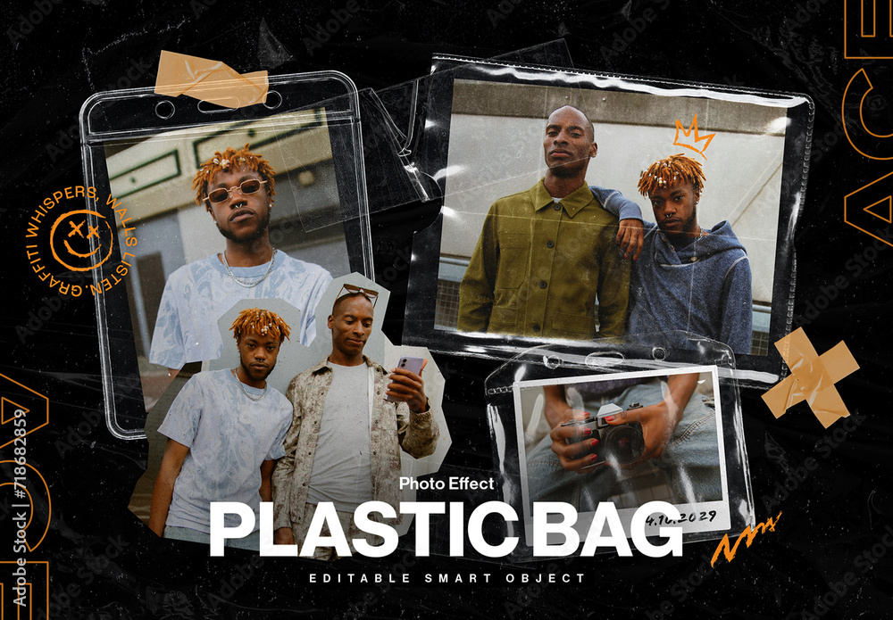 Plastic Bag Overlay Photo Effect Layout Stock Template | Adobe Stock
