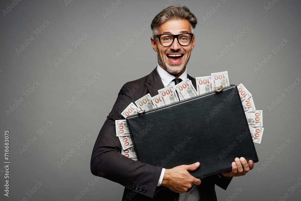 Adult rich happy employee business man corporate lawyer he wearing ...