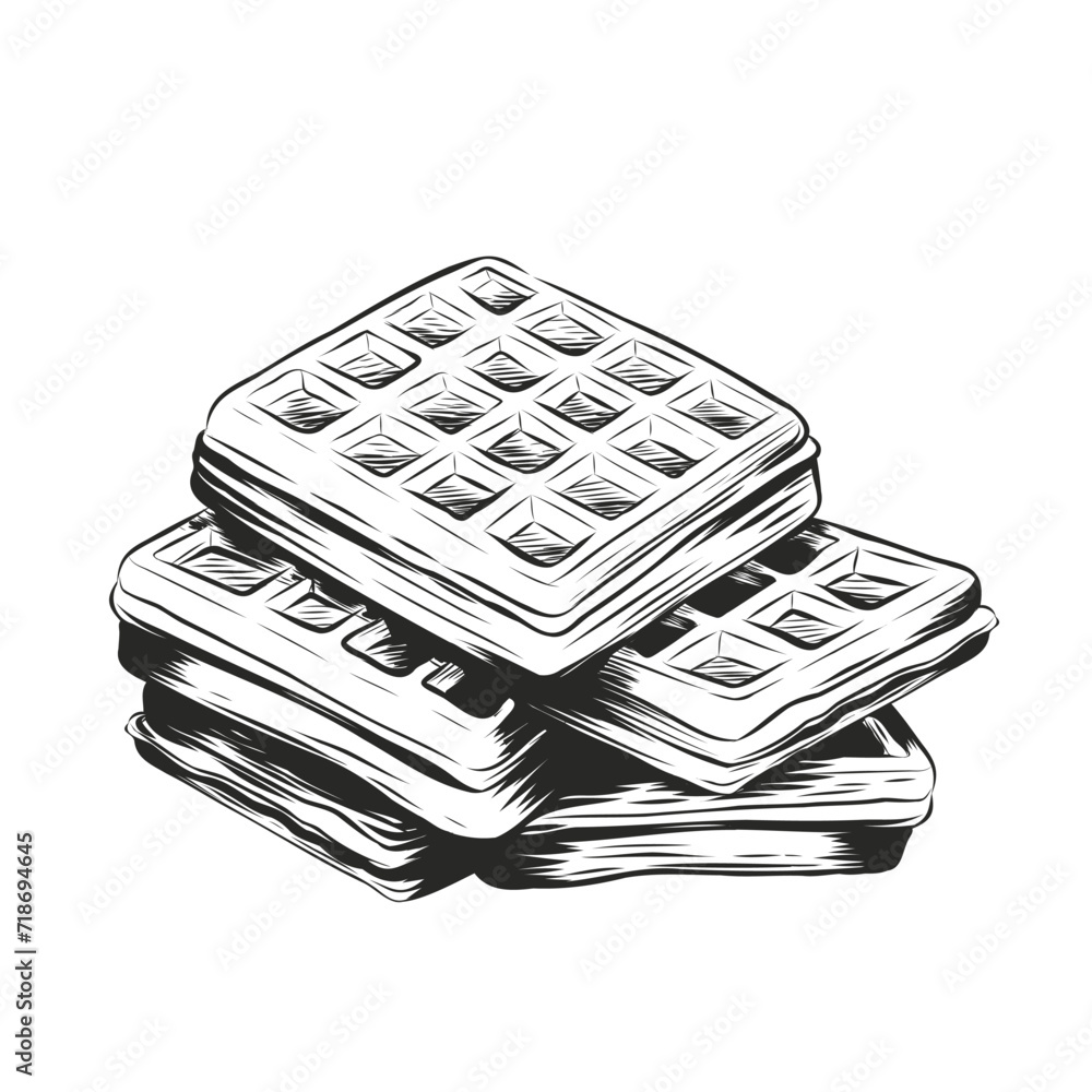 Hand drawn waffles etching sketch isolated on white background. vector ...