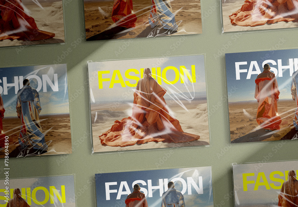 Realistic Magazine Covers With Plastic Sleeves Mockup Stock Template ...