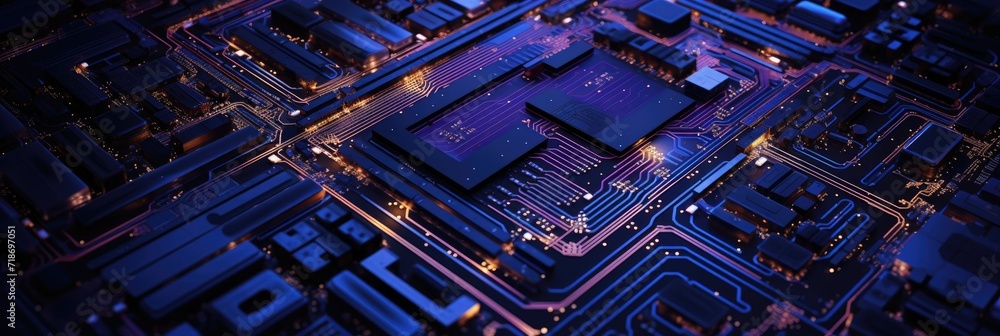 The image showcases a sci-fi circuit board with hyper-realistic details ...