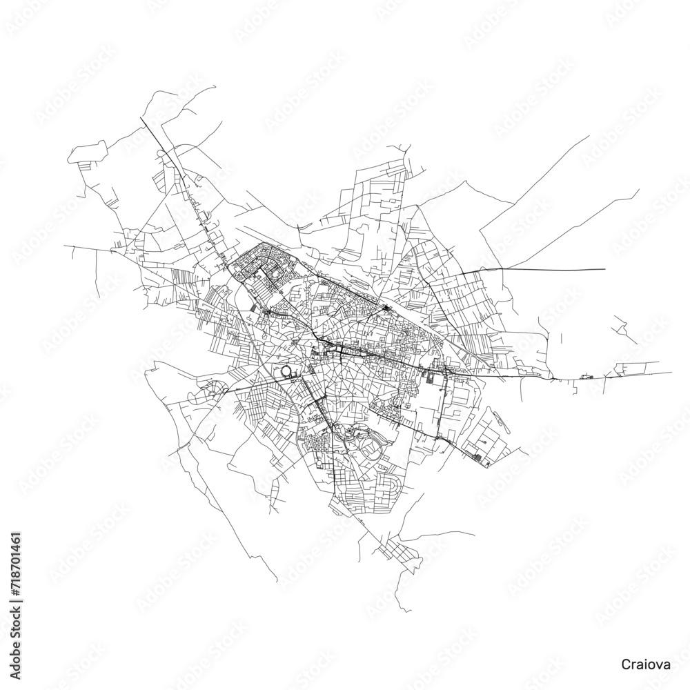 Craiova.city map with roads and streets, Romania. Vector outline ...