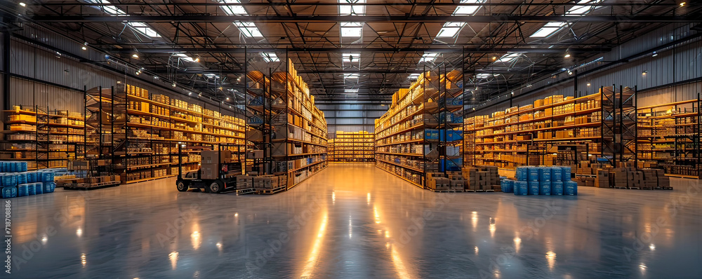 Large retail warehouse filled with shelves with many products stored on ...