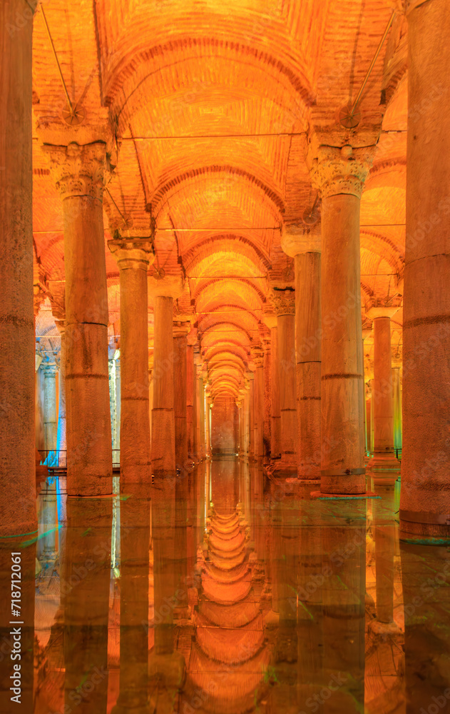Roman columns of Basilica Cistern, ancient water reservoir in Istanbul ...
