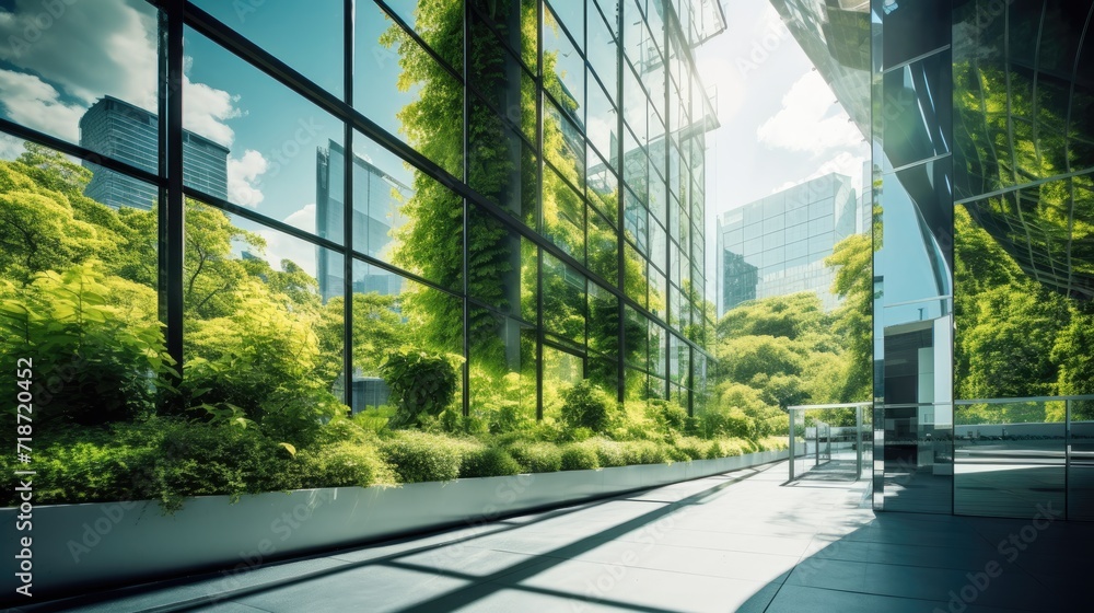 Eco-friendly green office building, modern style, sustainable glass ...