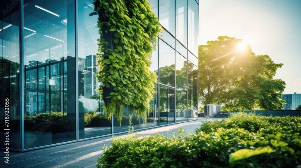 Eco-friendly green office building, modern style, sustainable glass ...