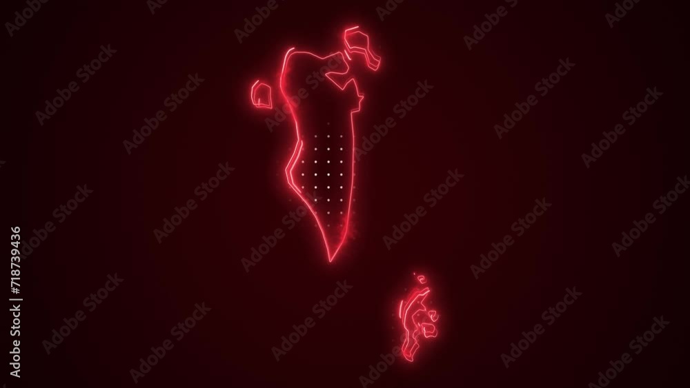Neon Red Bahrain Map Borders Outline Loop Background. Neon Red Colored ...