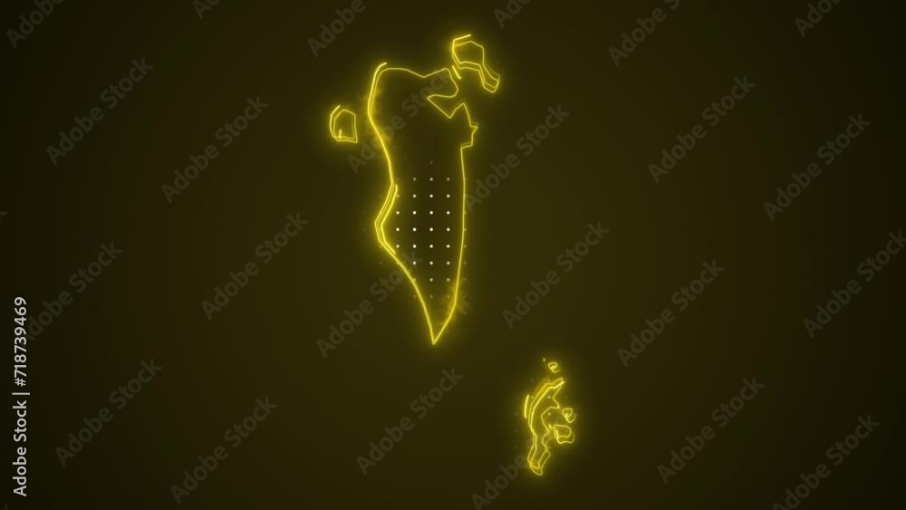 Neon Yellow Bahrain Map Borders Outline Loop Background. Neon Yellow ...