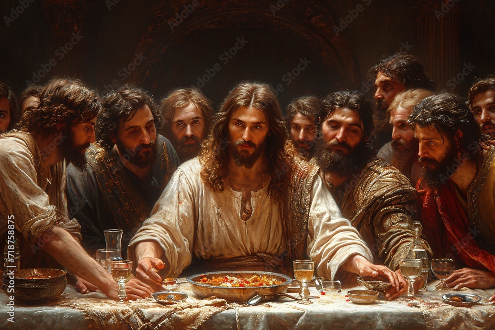 Jesus and the Disciples Share a Meal in the Cave Generative AI Stock ...
