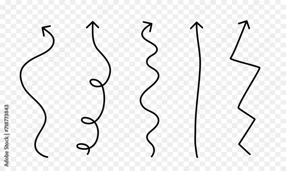 Black curly arrows. Arrows of various shapes isolated on a transparent ...