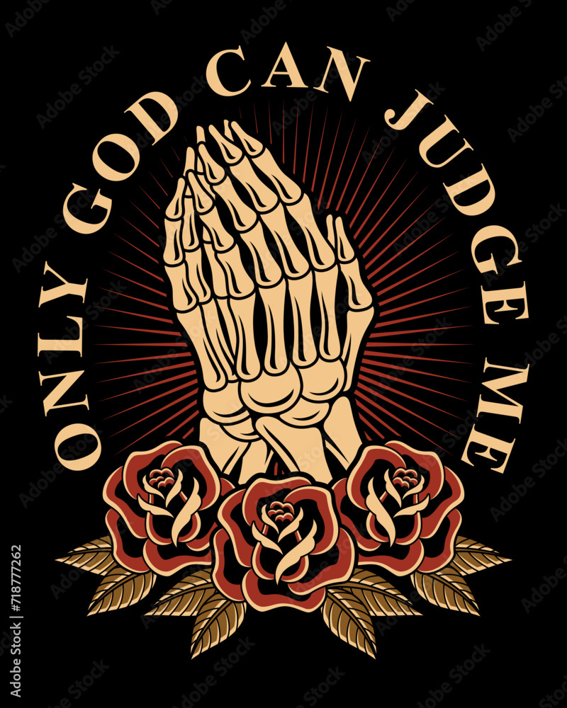 skull praying hands and rose in old school tattoo style Stock Vector ...