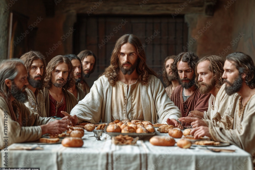 Photo Jesus's Disciples Gather for a Bread-Filled Meal Generative AI ...