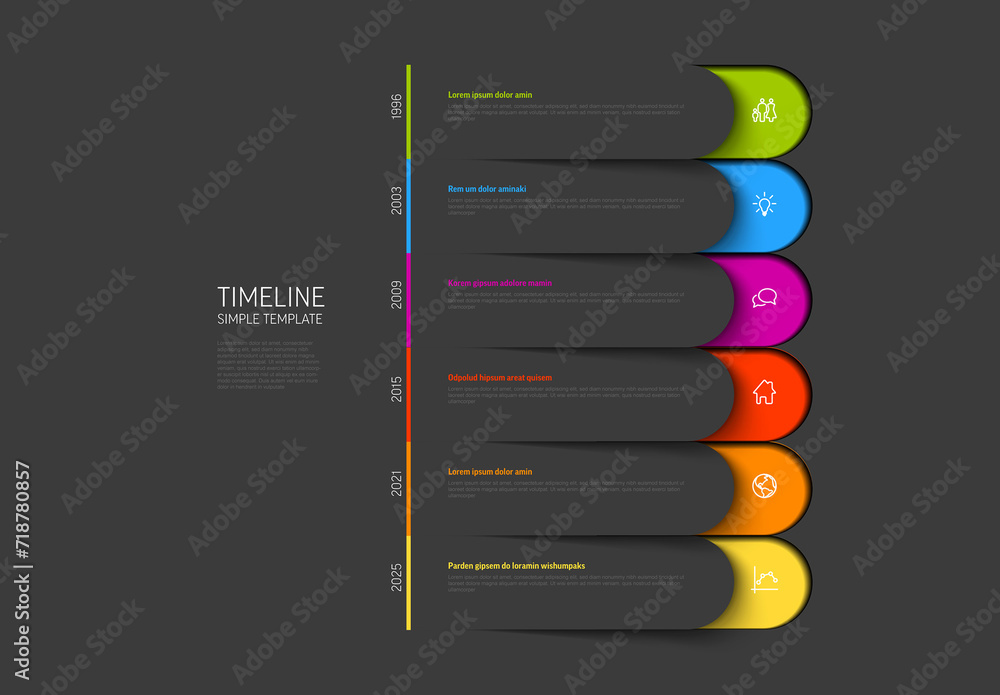 Simple dark vertical infographic timeline template made from rounded ...