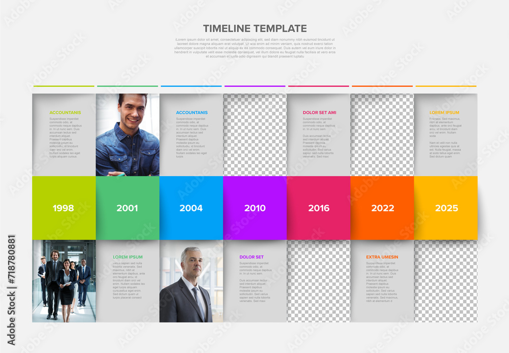 Simple mosiac timeline infographic with big photo placeholders Stock ...