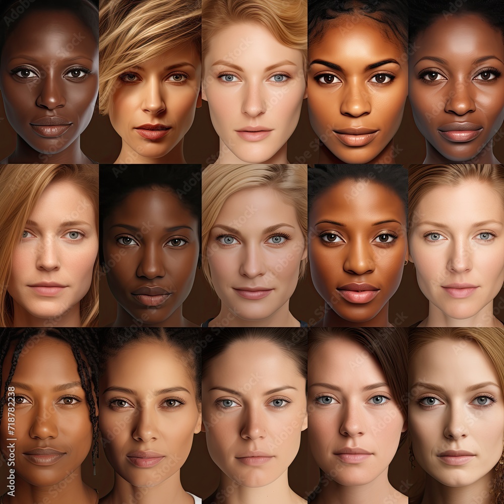 Fifteen portraits of women of different races. Beauty of a female ...