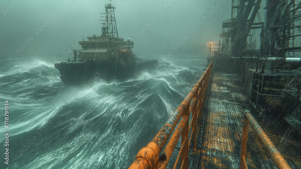 16:9 or 9:16 Engineers are working on an oil rig or natural gas rig at ...