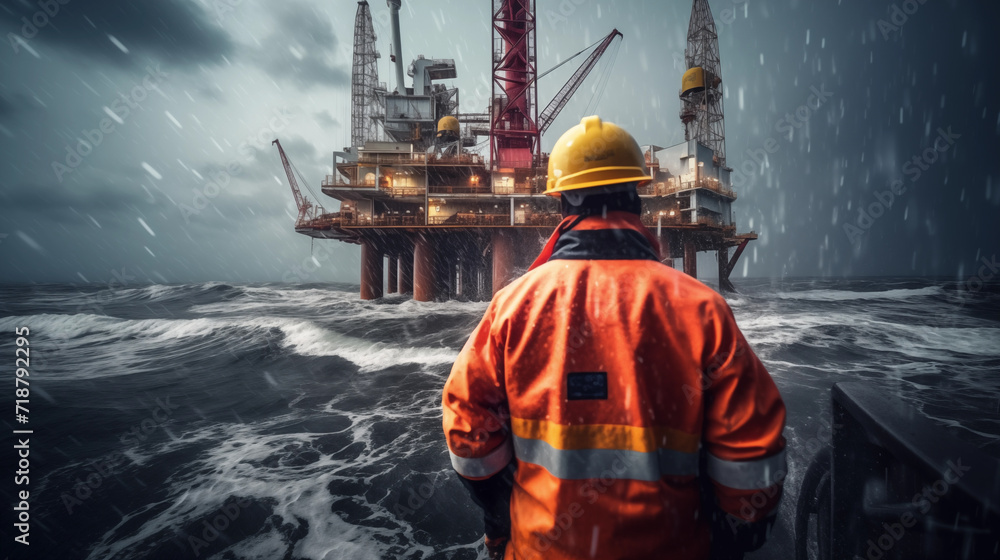 16:9 or 9:16 Engineers are working on an oil rig or natural gas rig at ...