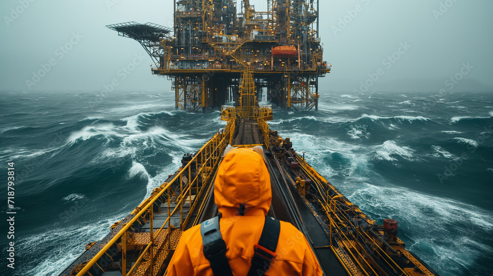 16:9 or 9:16 Engineers are working on an oil rig or natural gas rig at ...