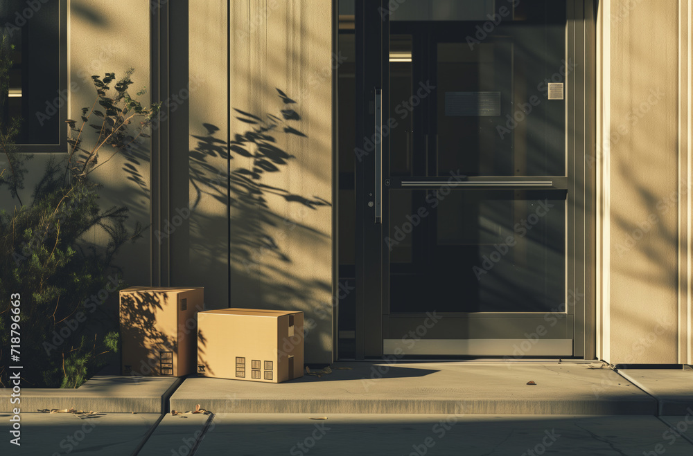 Door delivery, courier or package on front doorstep for ecommerce ...