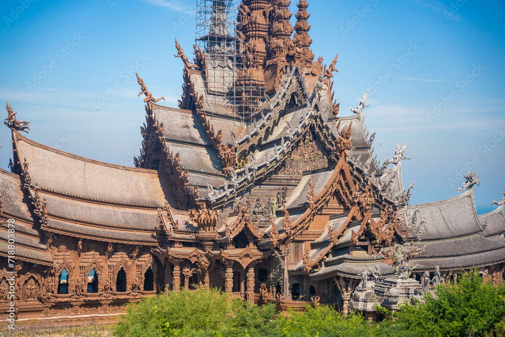Sanctuary of Truth wooden temple in Pattaya Thailand is a gigantic wood ...