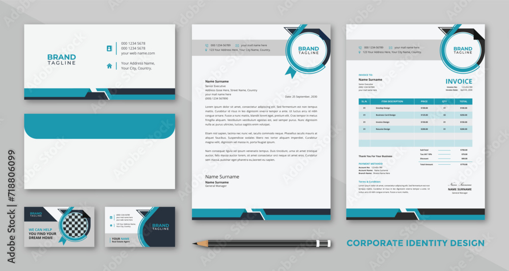 Corporate business stationery template design set with business cards ...