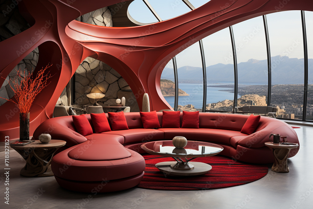 Beautiful modern Futuristic bionic forms architecture. Indoor space ...