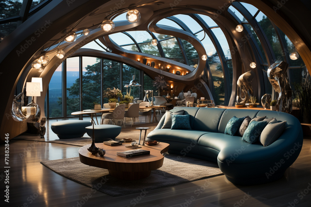 Beautiful modern Futuristic bionic forms architecture. Indoor space ...