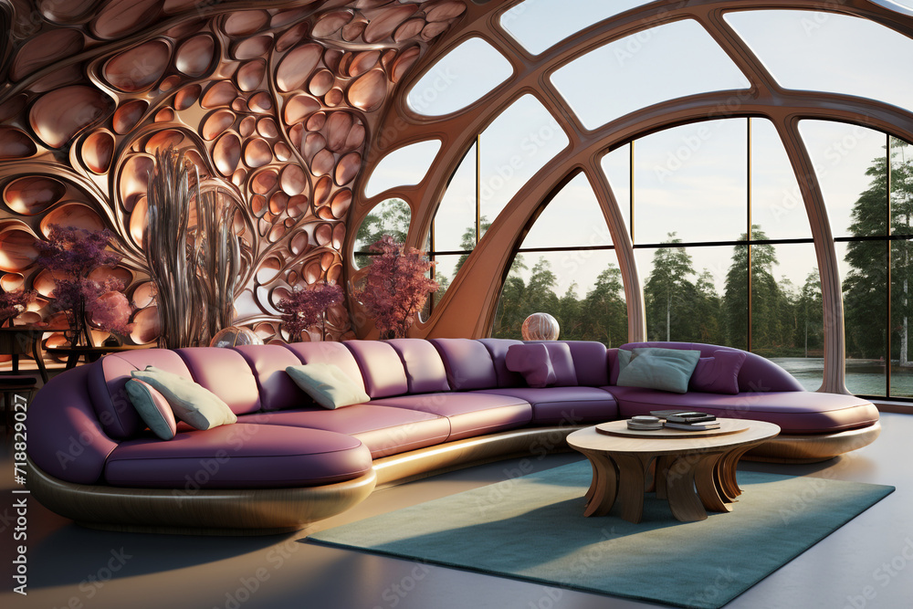 Beautiful modern Futuristic bionic forms architecture. Indoor space ...