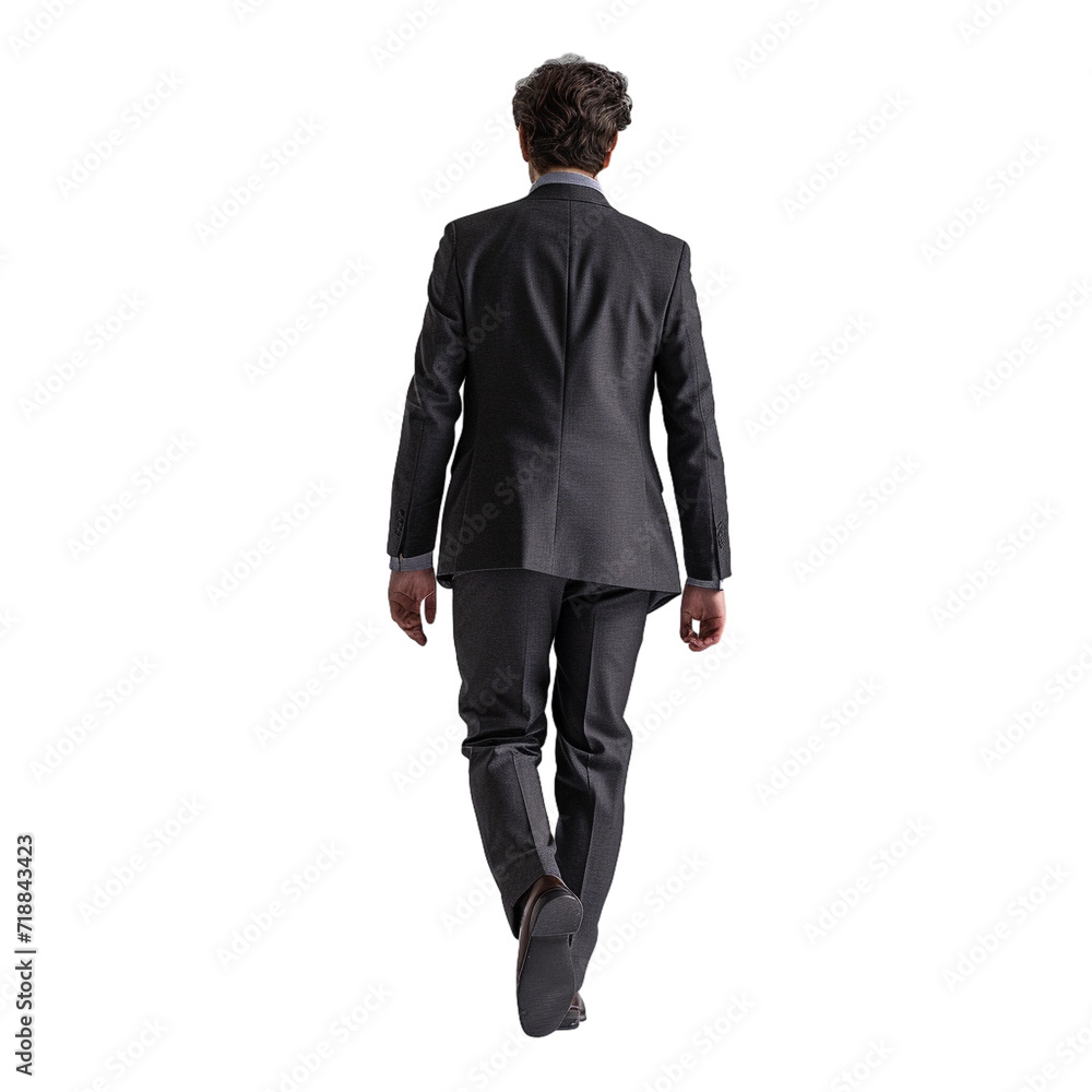 business man walking, back view isolated on transparent background ...