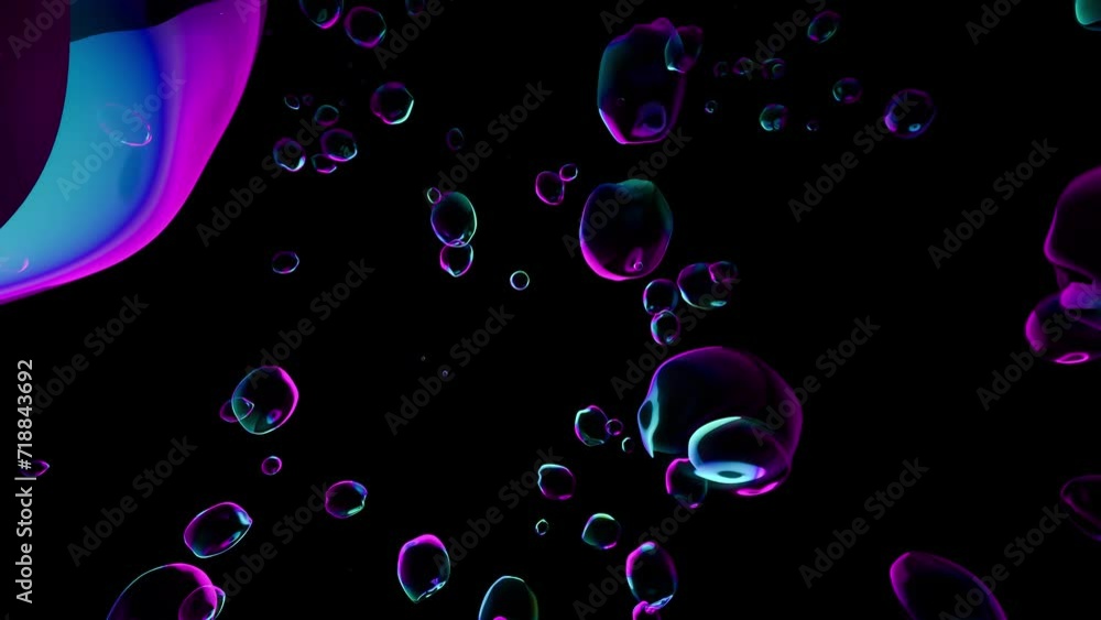 Water bubble element animation. Movement of air bubbles in RGB light on ...