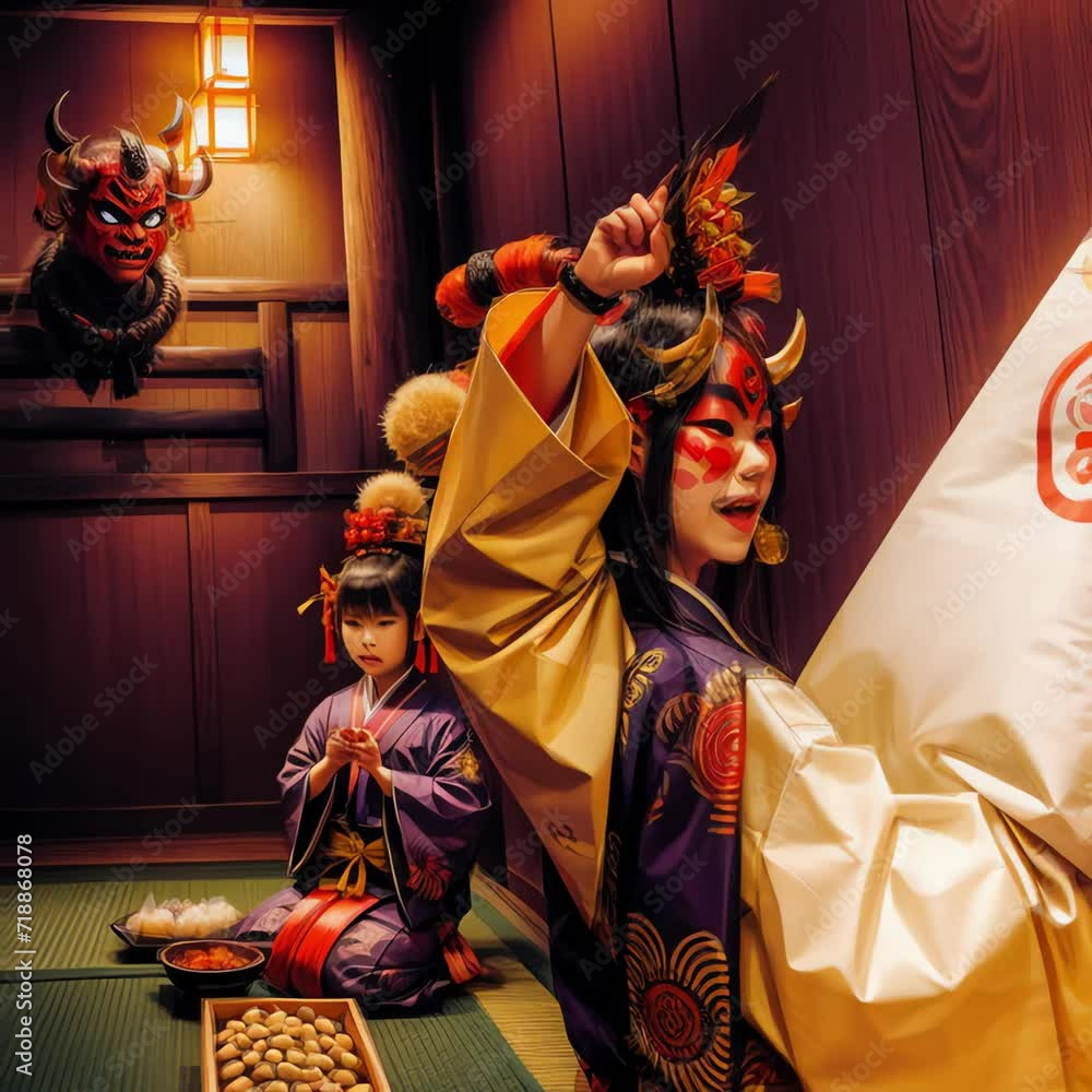 Japanese Setsubun concept animation, Setsubun Oni, Japanese Demon mask ...