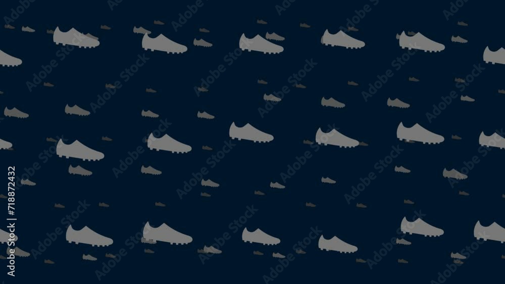 Football boot symbols float horizontally from left to right. Parallax ...