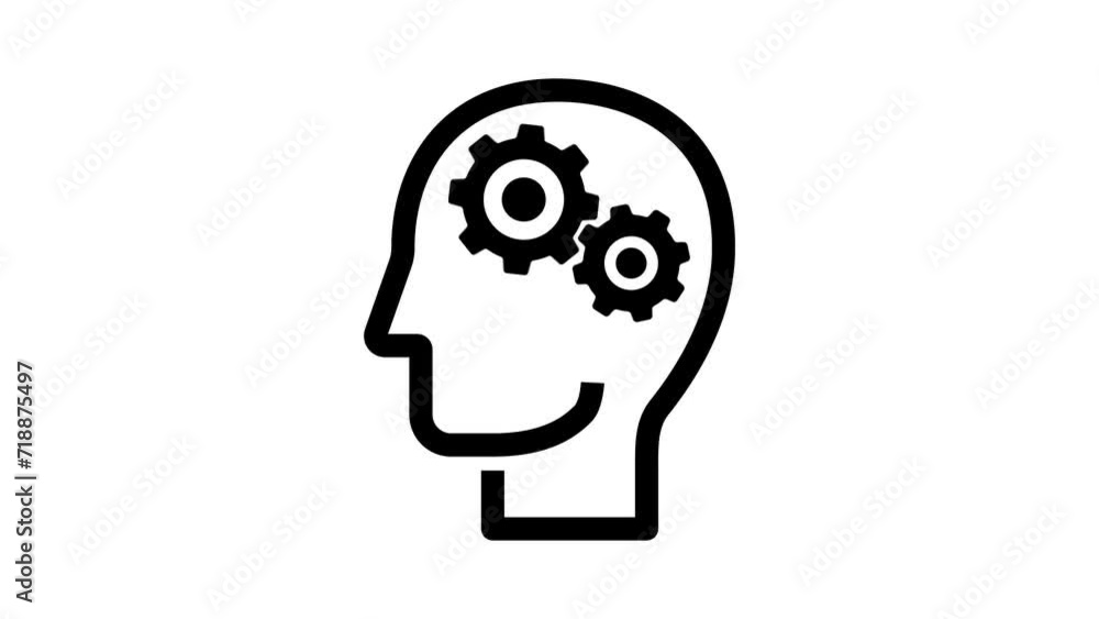Human head linear with working gears Inside. Alpha channel, transparent ...