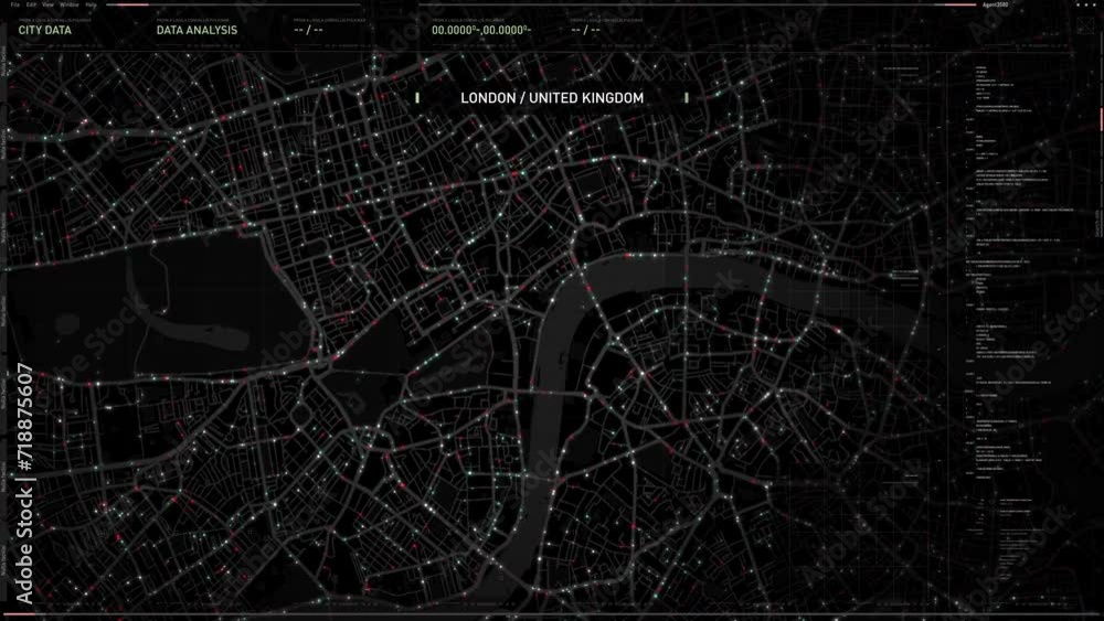 Modern English City Road Map Analysis By Surveillance System. Tracking ...
