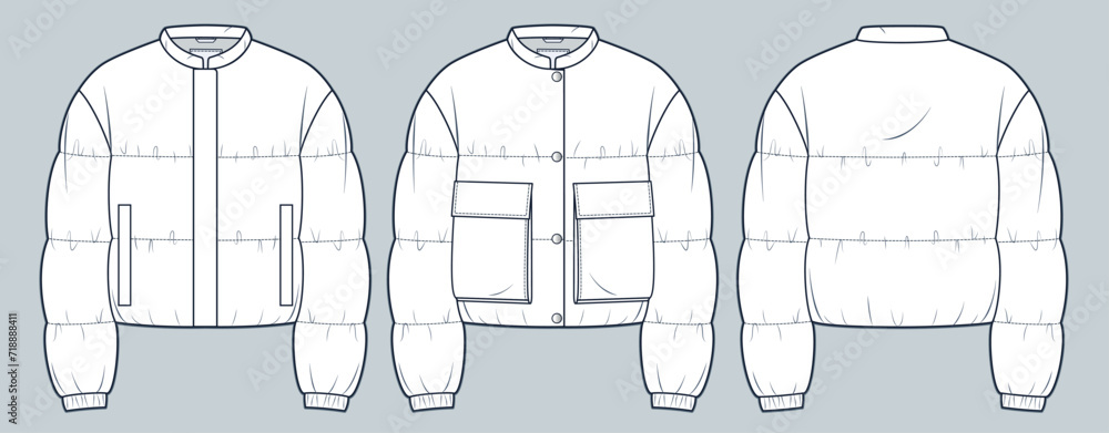 Cropped down Jacket technical fashion Illustration. Unisex Lightweight ...