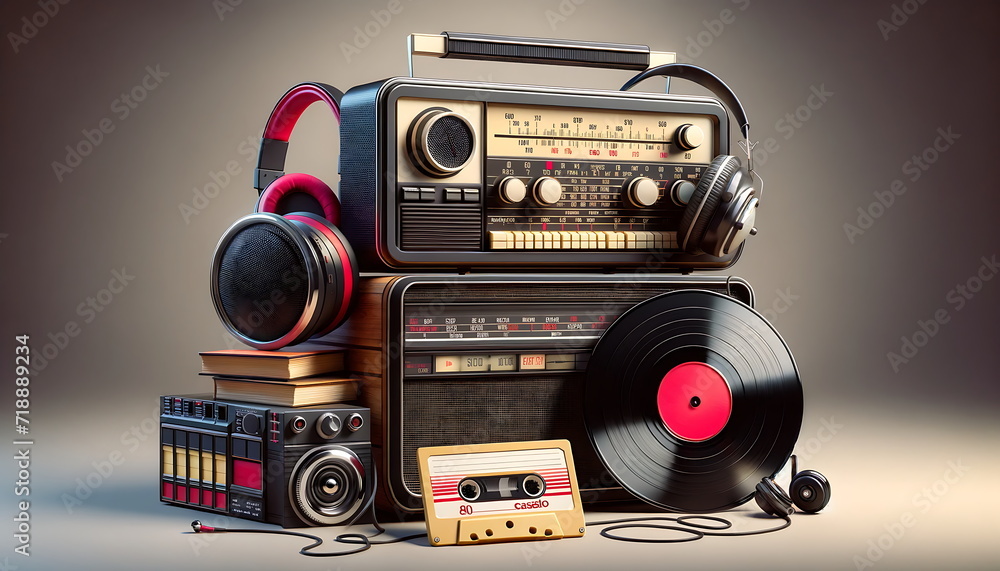 digital illustration concept art of retro 80s music player record with ...