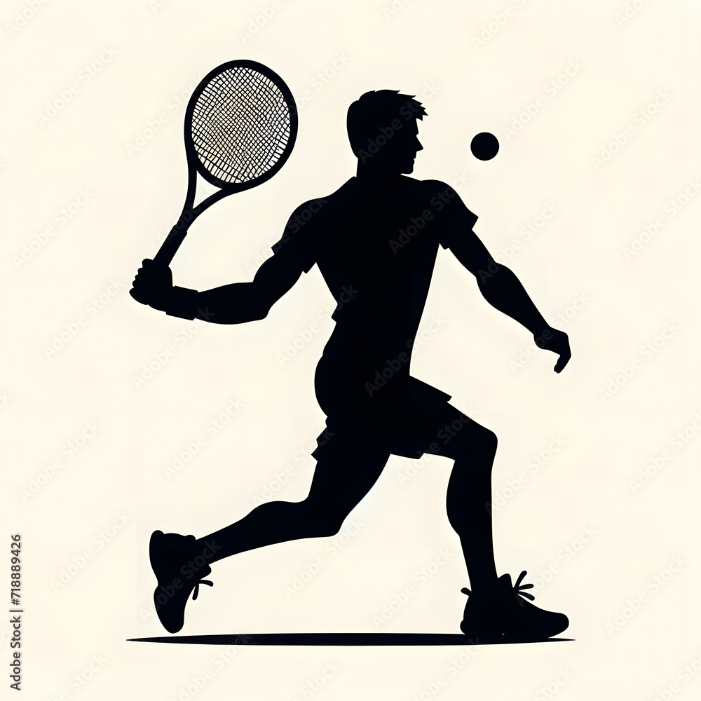 Silhouette icon of a tennis player. Dynamic pose of a tennis player in ...