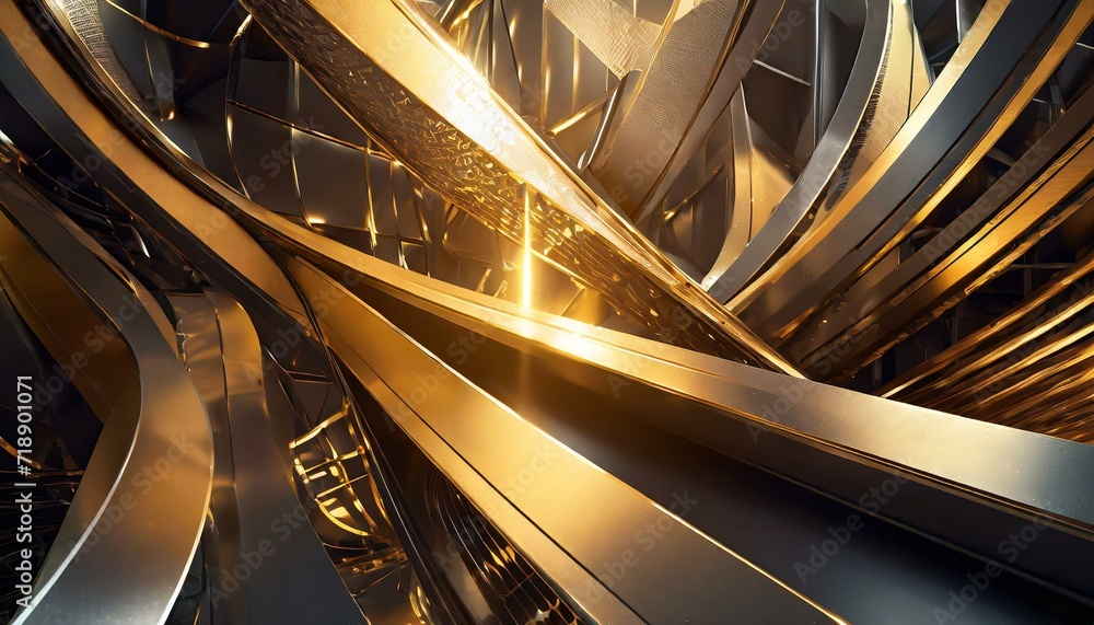 An artistic fusion of metal elements and golden illumination in an ...