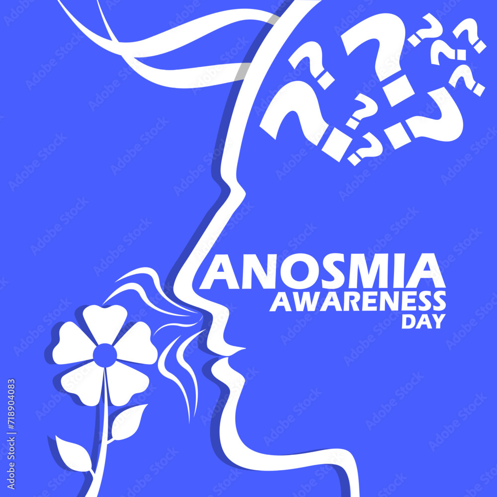 Anosmia Awareness Day event banner. Illustration of a person inhaling ...