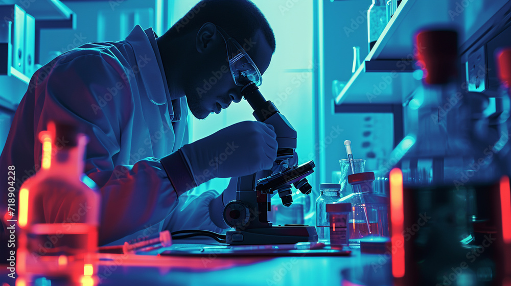 Forensic Scientist, A forensic expert analyzing evidence in a lab, with ...