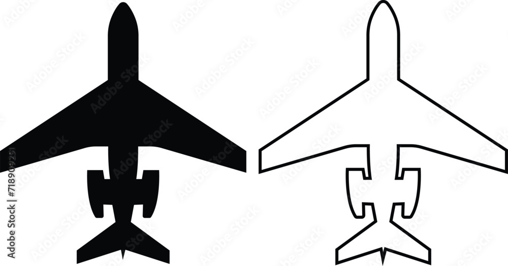 Plane icon set. Airplane black flat or line vector collection isolated ...